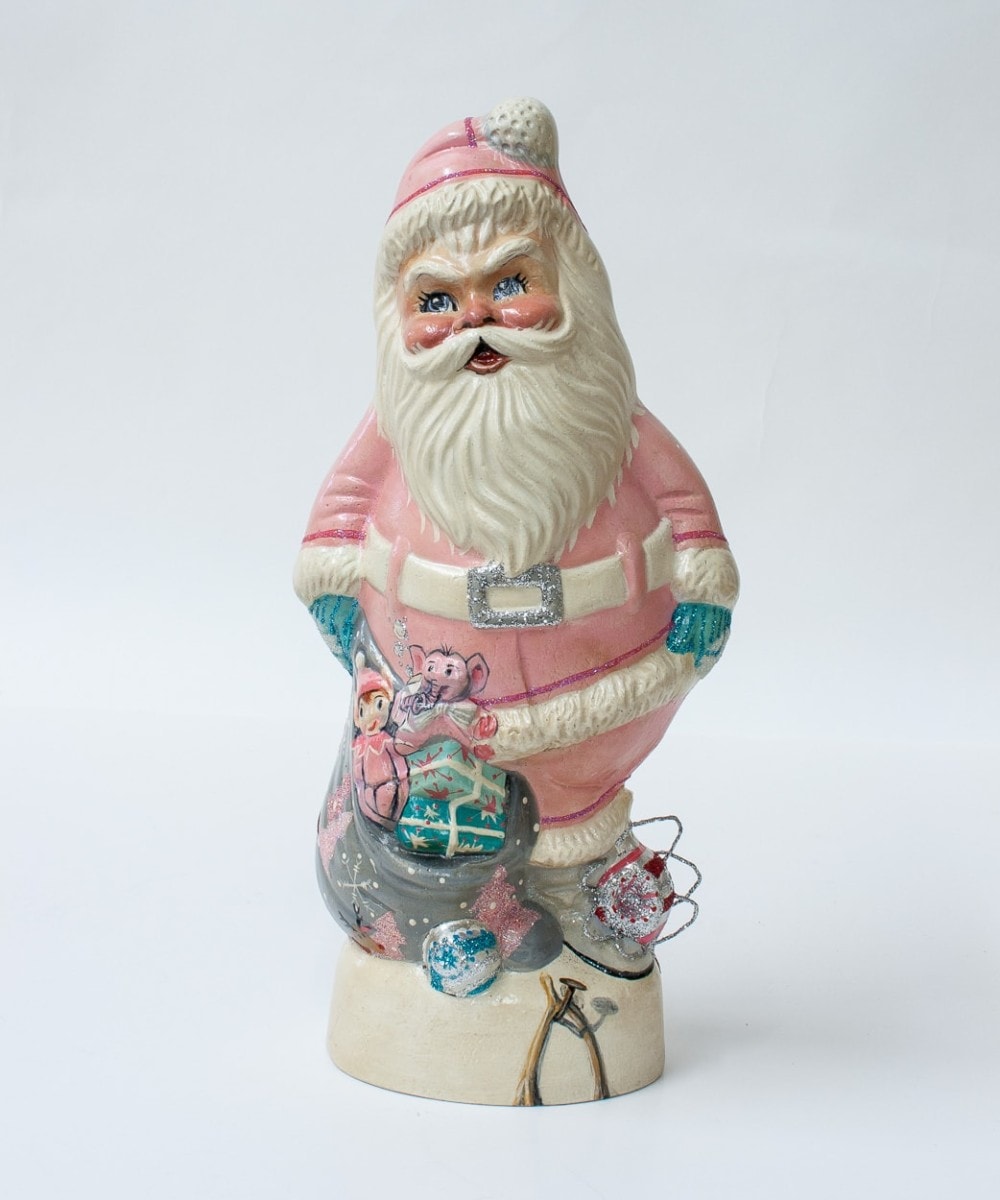 1950's Pink Santa with Shiny Brite Ornaments from Vaillancourt