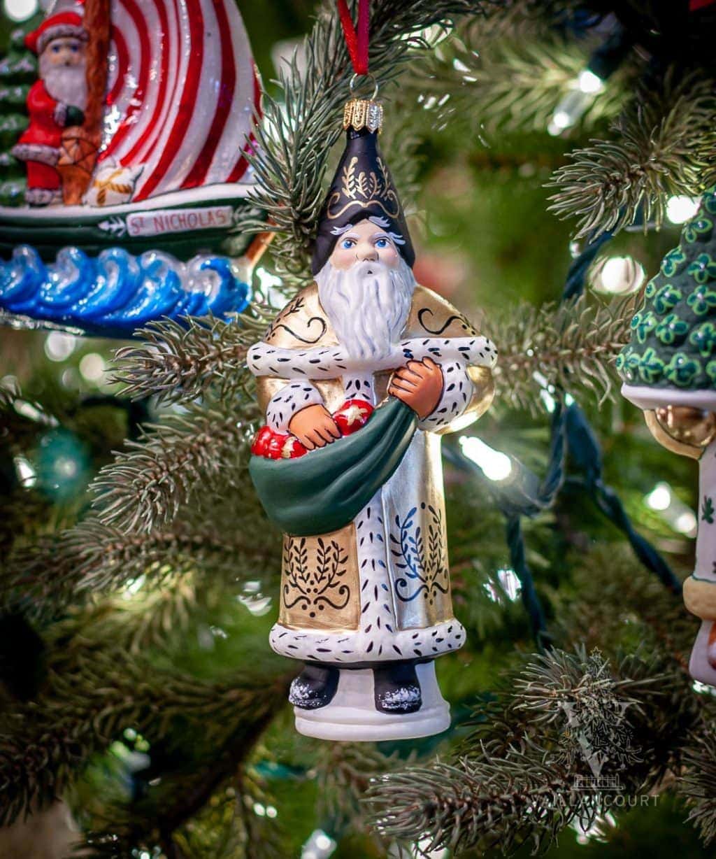 Golden Colonial Santa with Ornaments from Vaillancourt