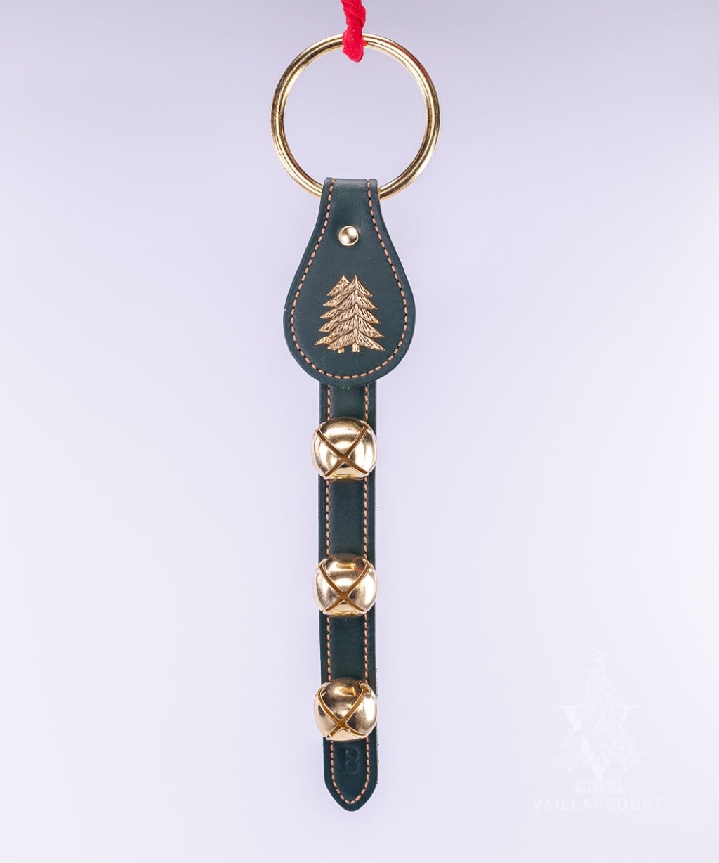 Hanging 3-Bell Leather Strap with Pine Trees Charm from Vaillancourt