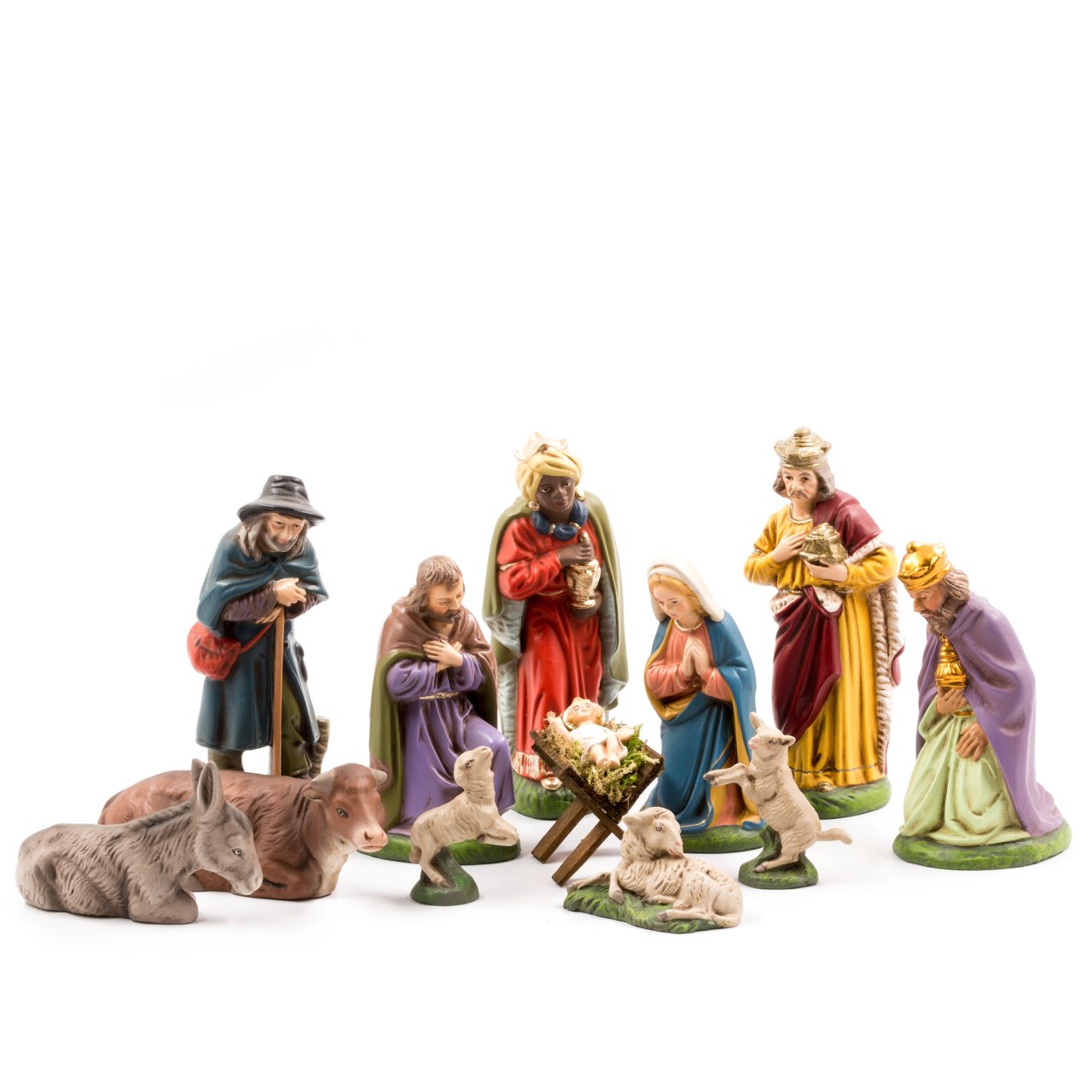 MAROLIN 12 Piece Nativity With Infant Jesus Lying In Wooden Crib (4.75 ...
